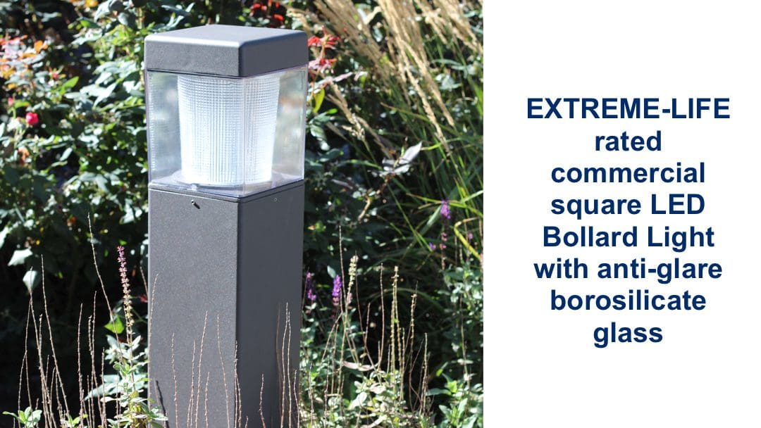 TEFA 17w, 347v LED Prismatic Glass Square Flat Top Bollard Light