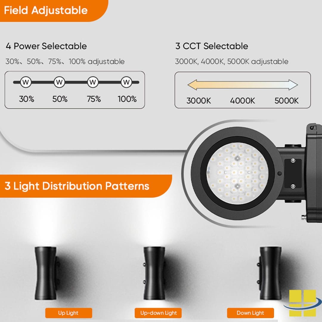 Up/Down Light LED Wall Pack, Selectable Kelvin & Wattage